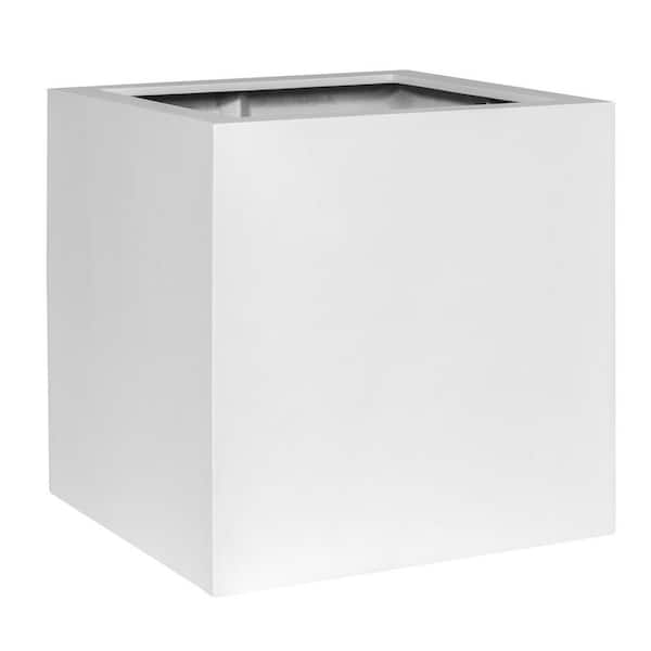 PotteryPots Block Small 12 in. Tall Mat White Fiberstone Indoor Outdoor ...