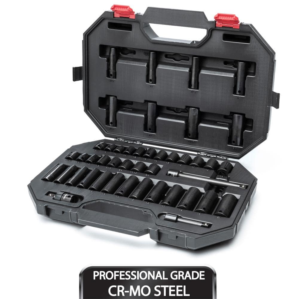 Husky 3/8 in. Drive SAE/Metric 6-Point Impact Socket Set (44-Piece ...