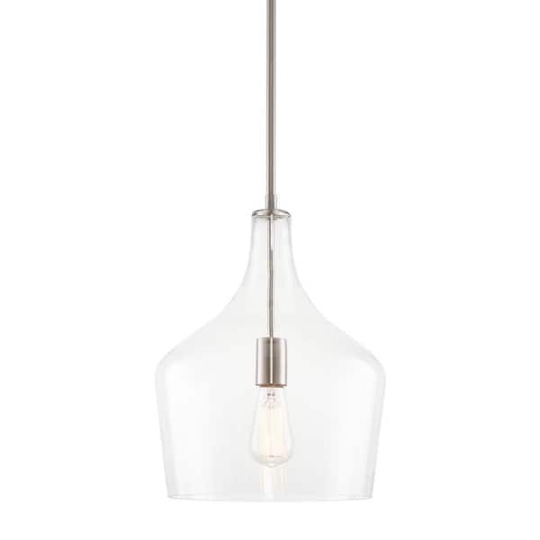 Kira Home Lucy 60-Watt 1-Light Brushed Nickel Modern Pendant Light with ...