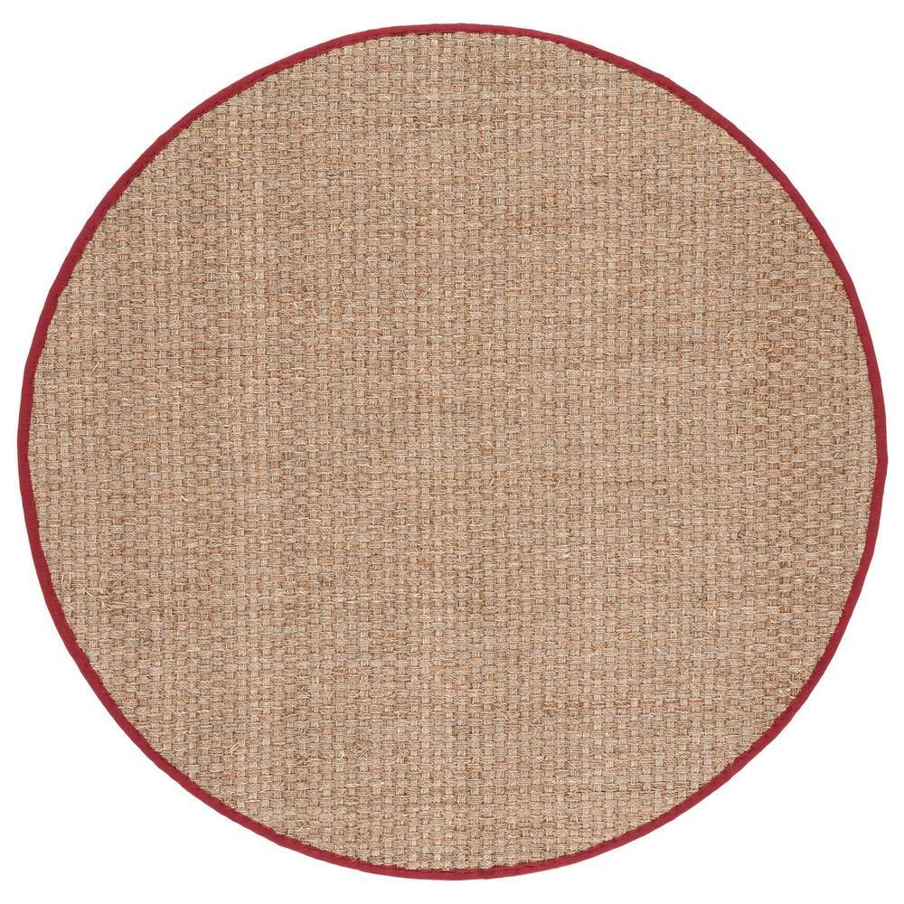 SAFAVIEH Natural Fiber Natural/Red 6 ft. x 6 ft. Border Woven Round ...