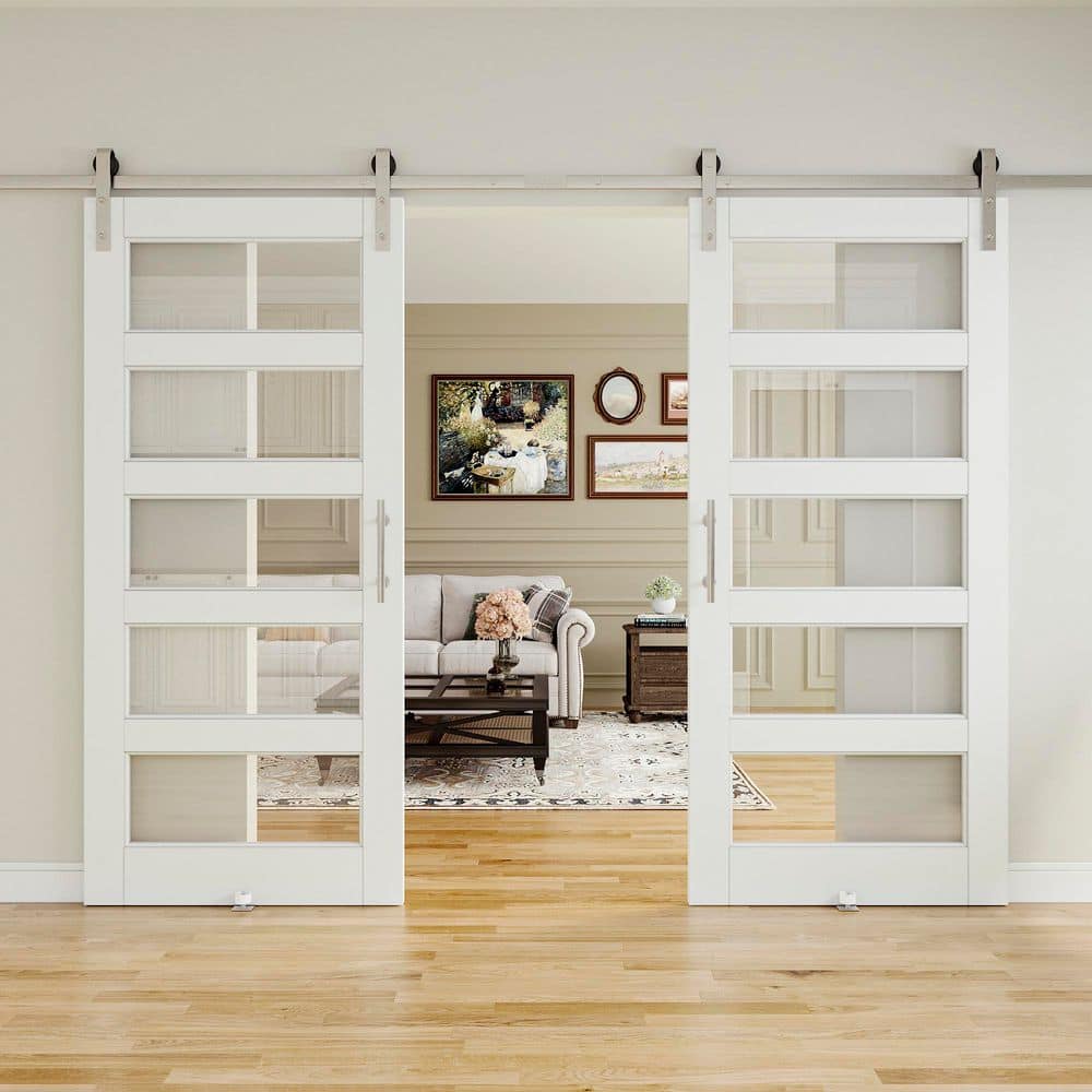 ARK DESIGN 72 in. x 80 in. 5-Lite Tempered Clear Glass White Primed ...