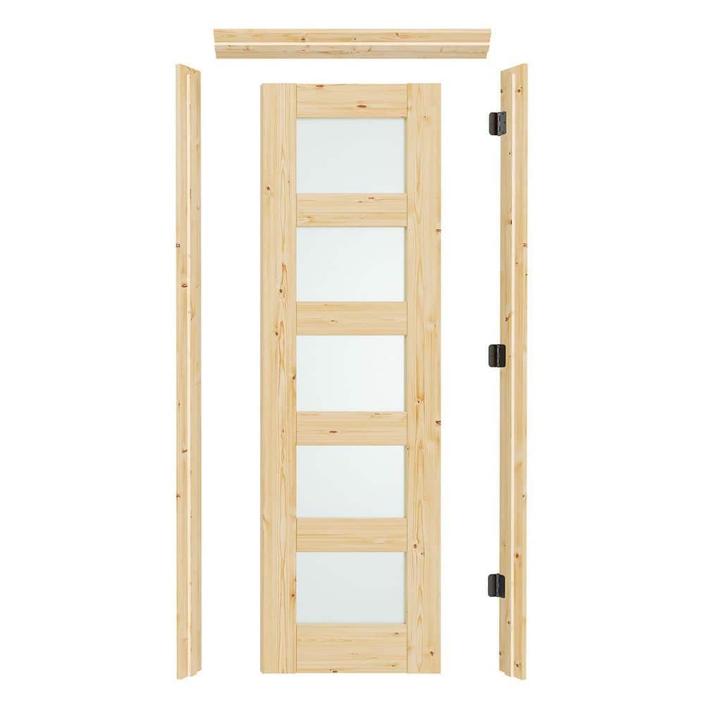 TENONER 24in. x 80in. 5 Lite Frosted Glass Right Handed Brown Solid ...