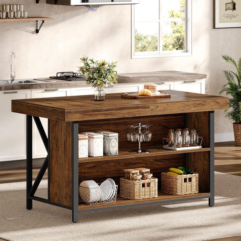 BYBLIGHT Kearsten 35.43 in. H Brown Rectangle Industrial Bar Table ...