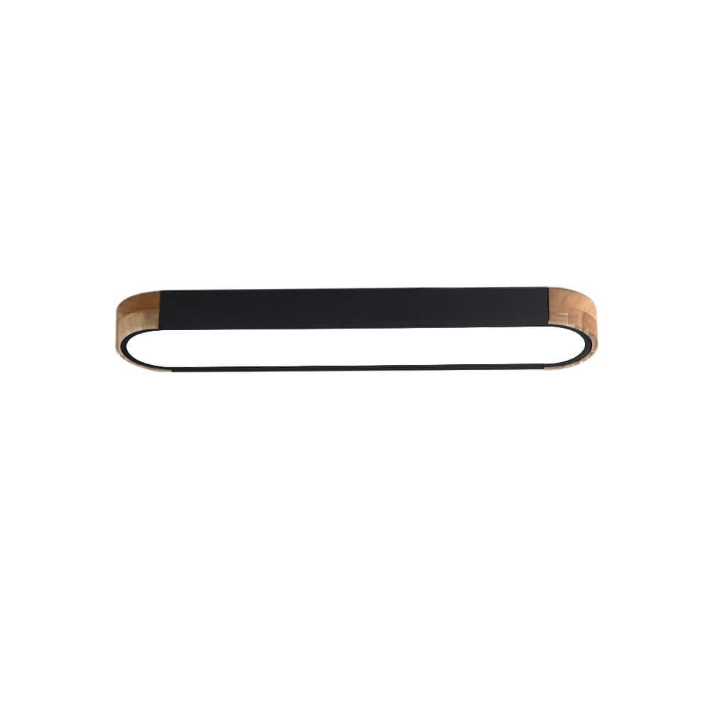 HUOKU Lumin 38 in. W 1-Light Black and Wood Integrated LED Flush Mount ...