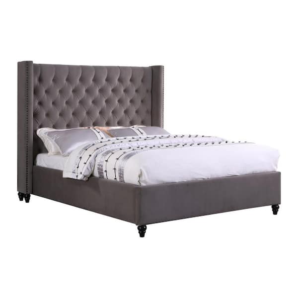Best Master Furniture Thea Velour Grey Platform Bed King T1920GEK - The ...