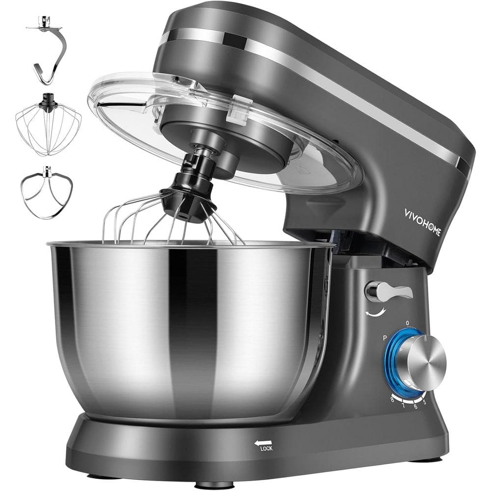 VIVOHOME 380-Watt 4.75 Qt. 8-Speed Gray Stainless Steel Stand Mixer ...