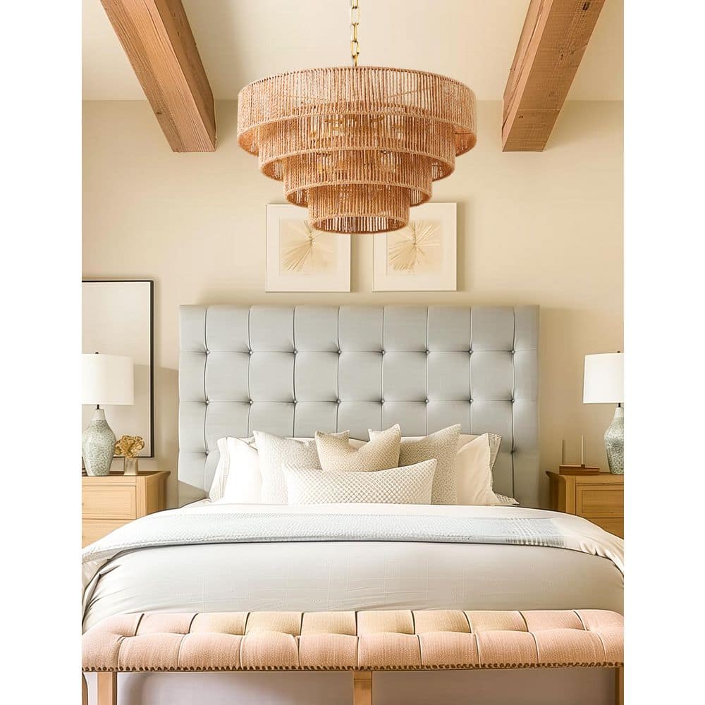 YANSUN 20 in. 6-Light Boho Brown Rattan Chandelier, Hand-Woven 4-Tier ...