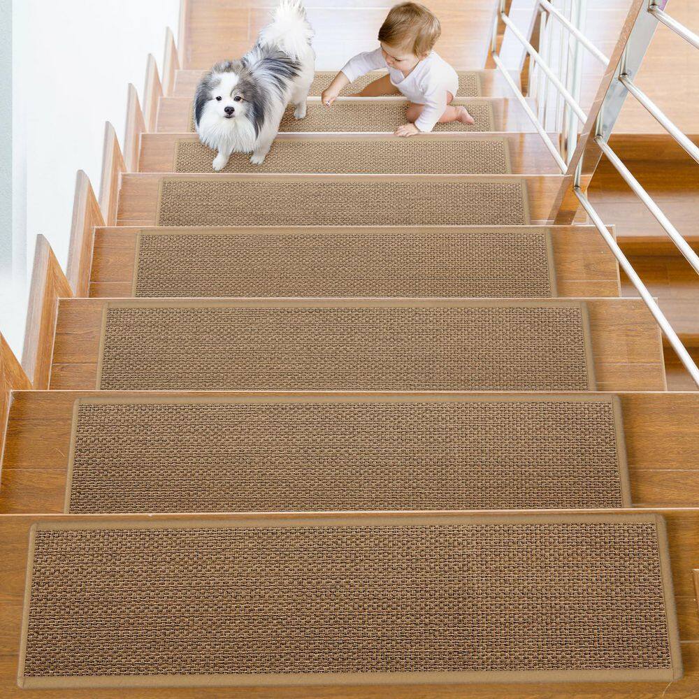 Beige 8 in. x 30 in. Linen Stair Tread Cover (Set of 15) TG25D1-41 ...