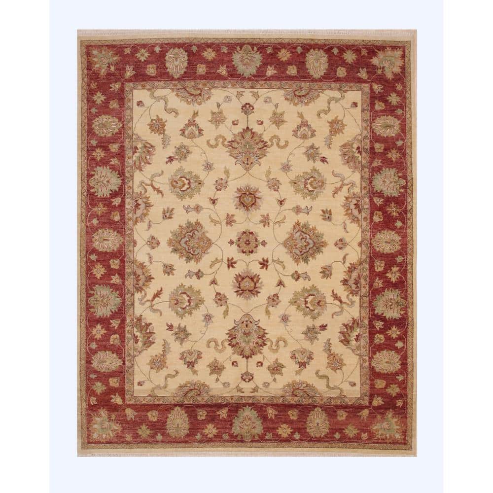 EORC Ivory 8 ft. x 10 ft. 1 in. Hand Knotted Wool Traditional Area Rug ...