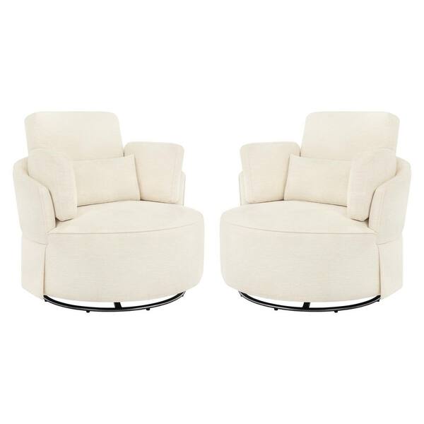 OrangeOne Noah Champagne Chenille Upholstered Swivel Chair Metal Base ...