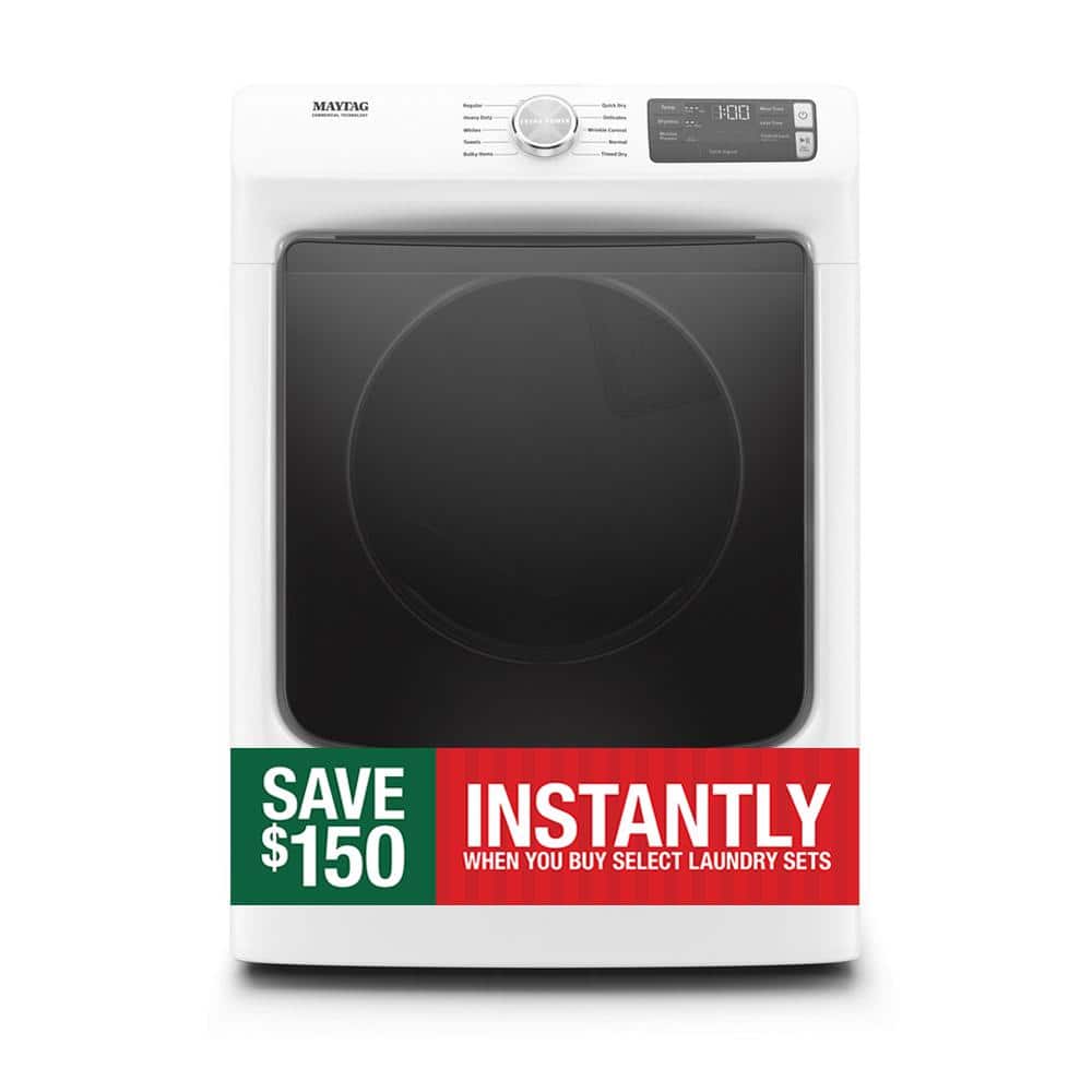 Maytag 7.3 cu. ft. 240-Volt White Stackable Electric Vented Dryer with ...