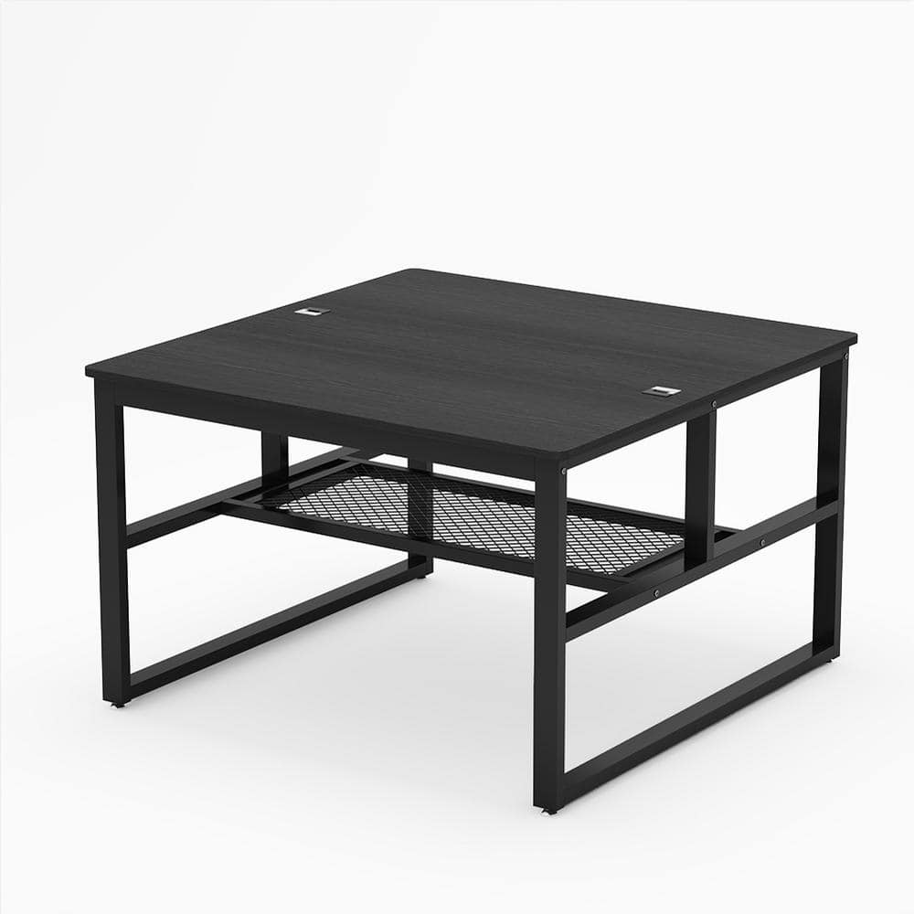 BYBLIGHT 47 in. Square Desk Black Engineered Wood Computer Desk with ...