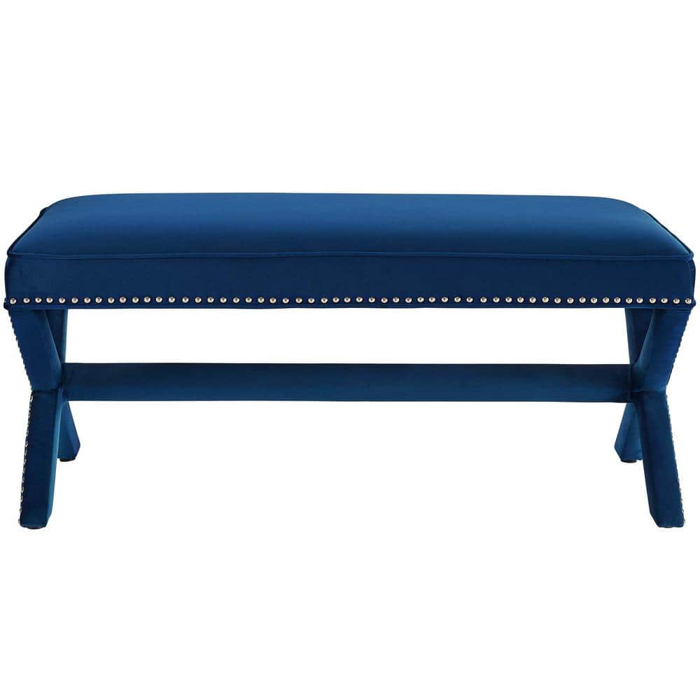MODWAY Rivet Navy Upholstered Velvet Bench EEI-3067-NAV - The Home Depot