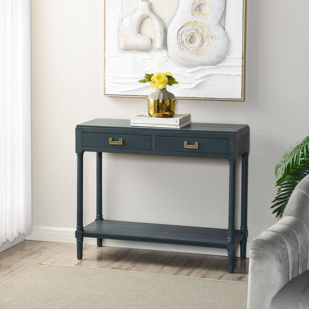 StyleCraft Samantha 35.5 in. Antique Navy Rectangle MDF Console Table ...