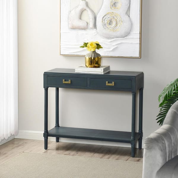 StyleCraft Samantha 35.5 in. Antique Navy Rectangle MDF Console Table ...