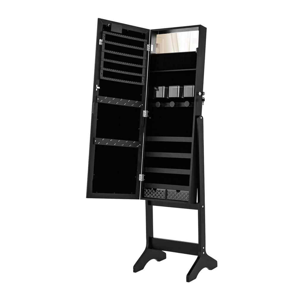 Costway Black LED Mirror Jewelry Cabinet with 20 LED Lights Full-Length ...