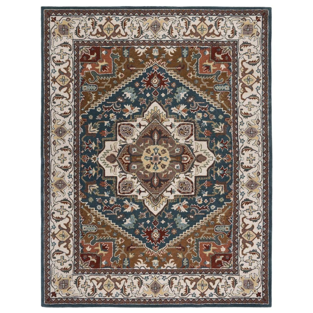 SAFAVIEH Heritage Dark Green/Brown 9 ft. x 12 ft. Border Floral ...