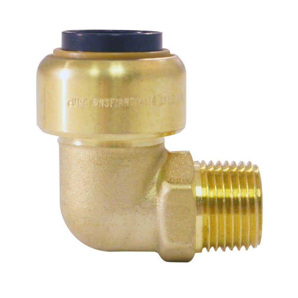 Tectite 1/2 in. Brass Push-To-Connect x 3/8 in. Male Pipe Thread 90-Degree Elbow FSBME1238 - The ...