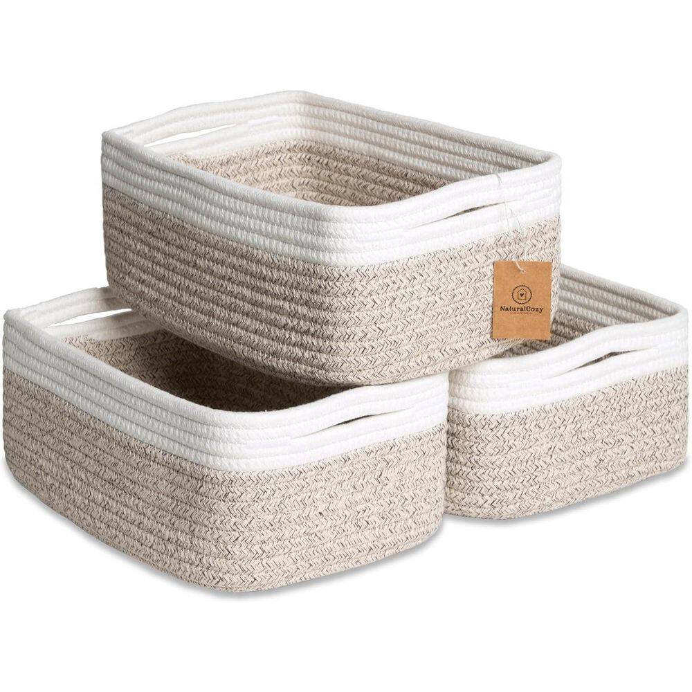 11.8 in. x 8 in. x 4.5 in. Storage Baskets for Shelves 3 Pack Cotton ...