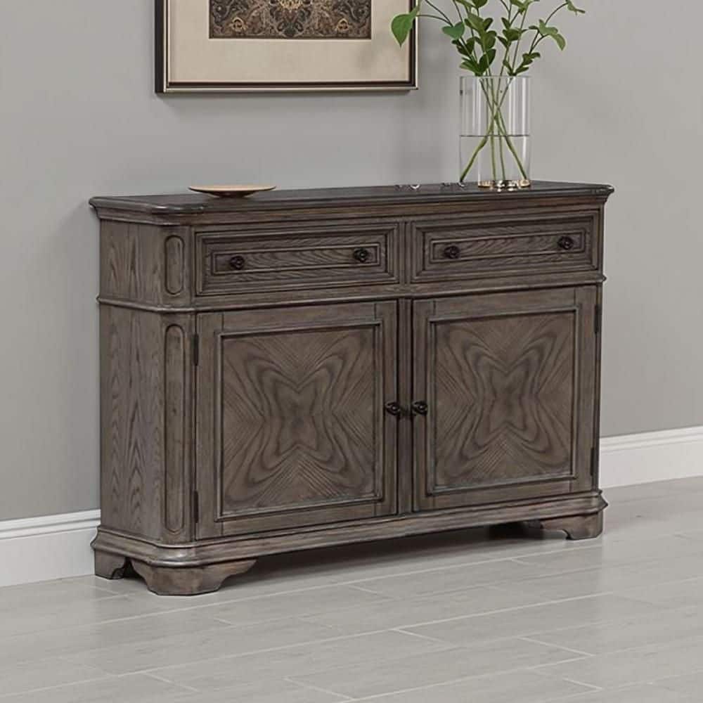 Benjara Oak Brown and Black Wood 56 in. Sideboard Buffet Cabinet with 2 ...