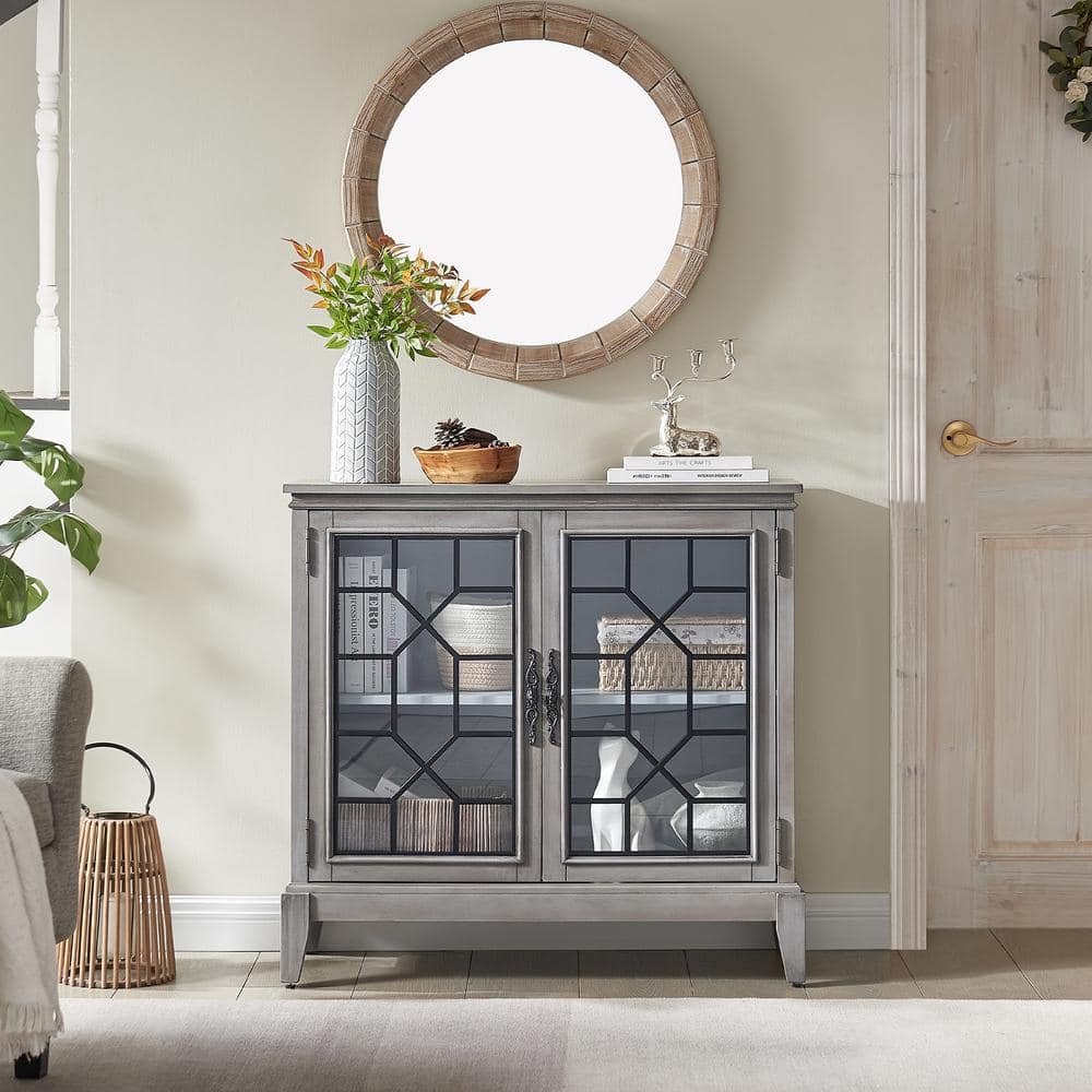 FARATI Antique Grey Wood 36 in. Sideboard Cabinet with Adjustable ...