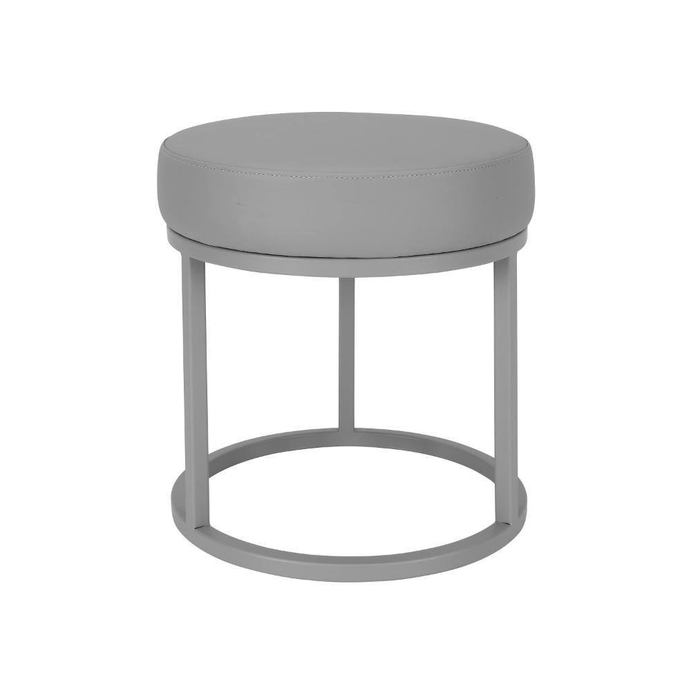 Benjara 18 in. Gray Low Back Metal Accent Stool with Faux Leather Seat ...