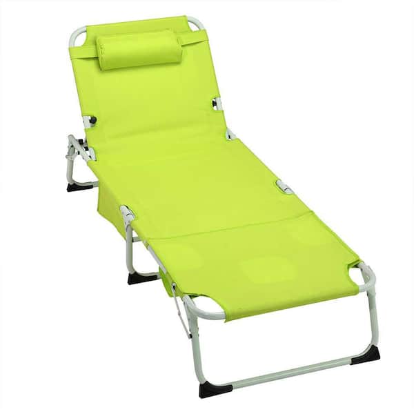 3-in-1 White Green Heavy Duty Metal Folding Outdoor Chaise Lounge ...