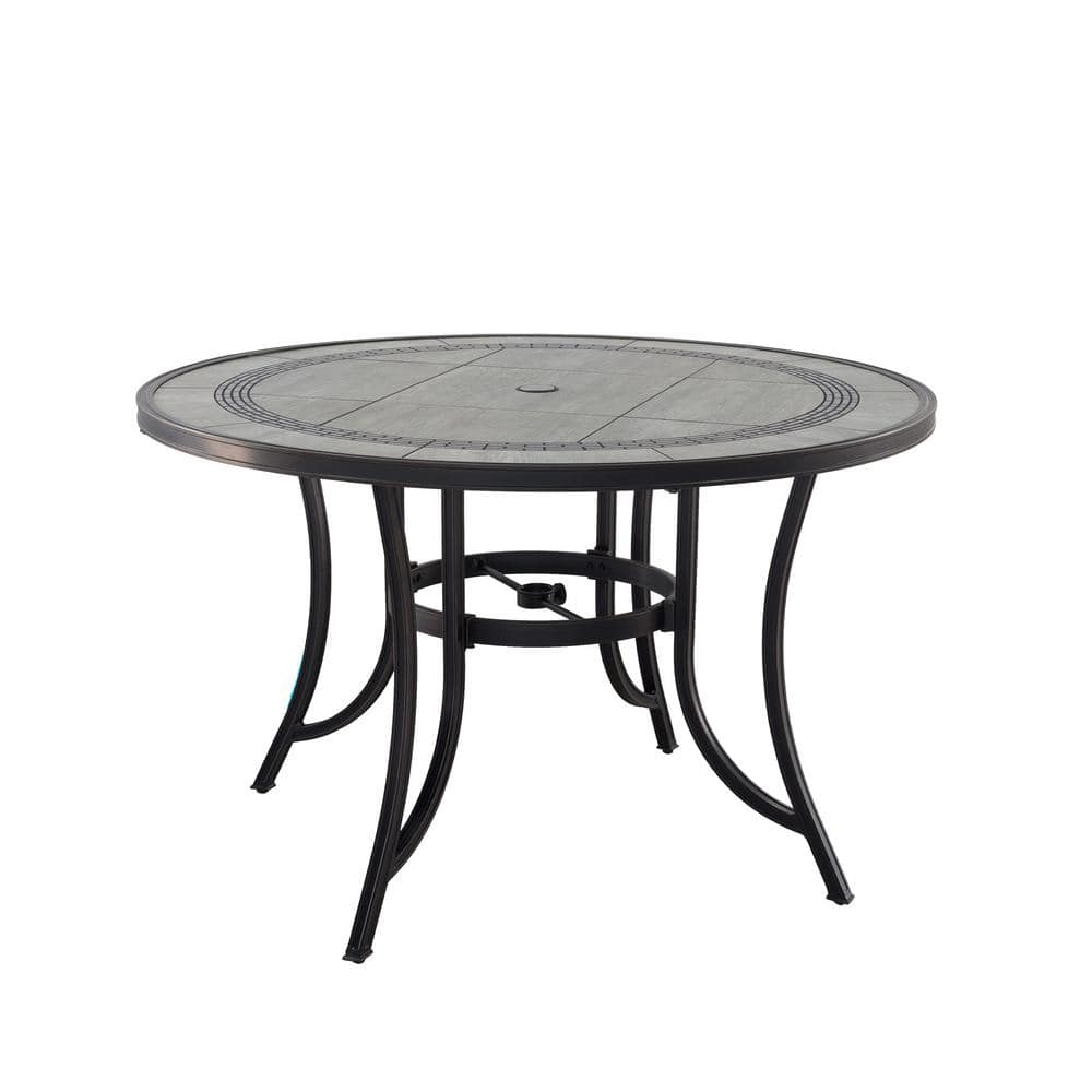 Mondawe Dark Bronze 48in. W Round Cast Aluminum Outdoor Dining Classic ...