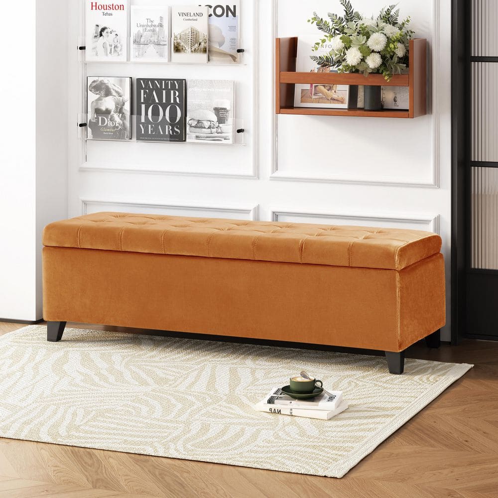 Harper & Bright Designs Burnt Orange 50 in. Upholstered Storage Bedroom ...