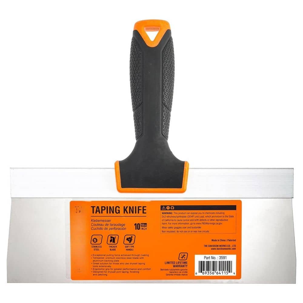 KIWDZFU 10 in. Stainless Steel Joint Taping Knife with Soft Grip Handle ...