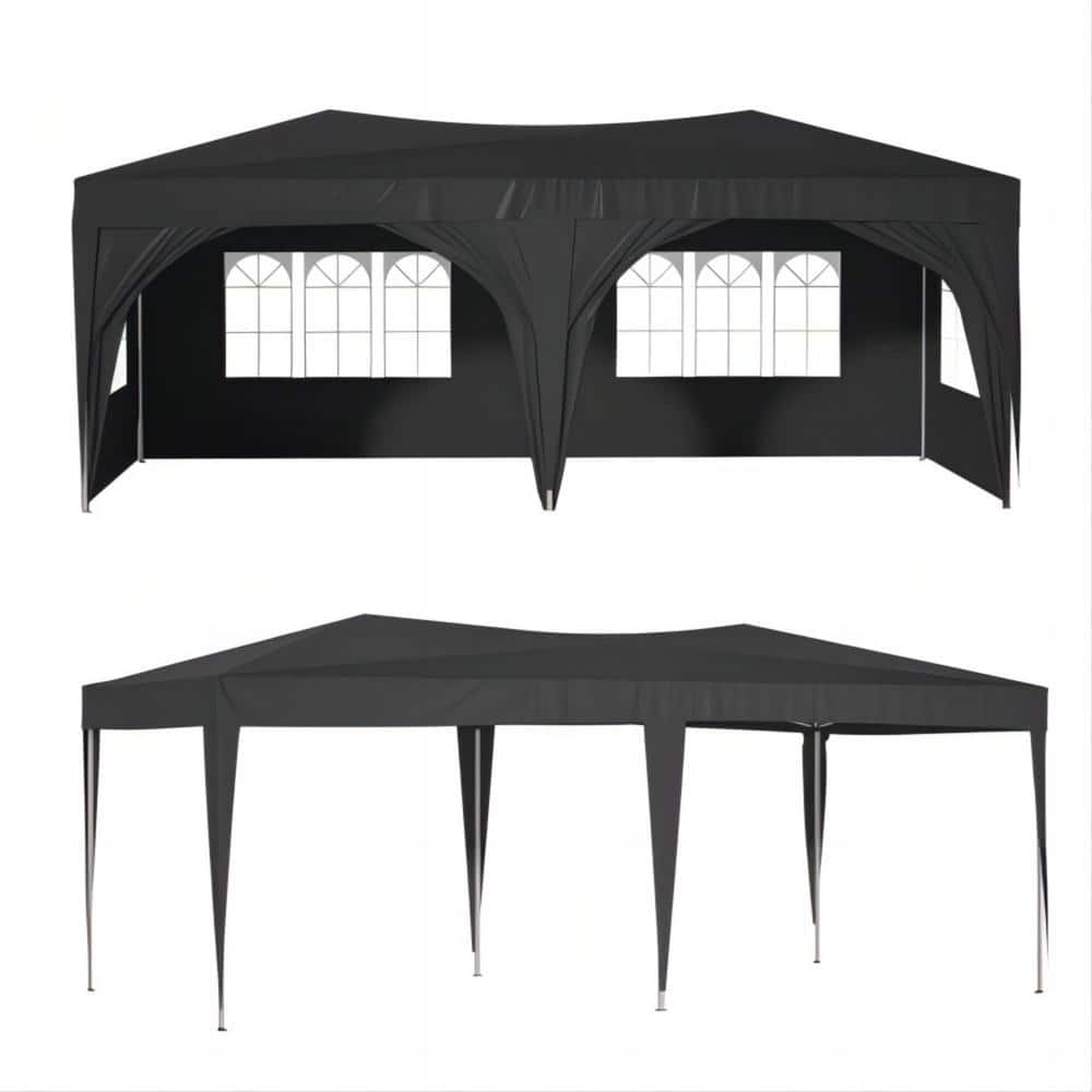 Clihome 10 ft. x 20 ft. Outdoor Black Pop Up Canopy Tent with 6 Sand ...