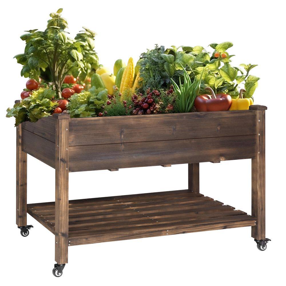 VEIKOUS 48 in. x 24 in. x 33 in. Wood Carbonized Raised Garden Bed with ...