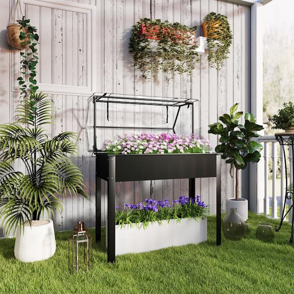 Outsunny Steel Raised Garden Bed with Greenhouse Cover Outsunny Steel Raised Garden Bed with Greenhouse Cover