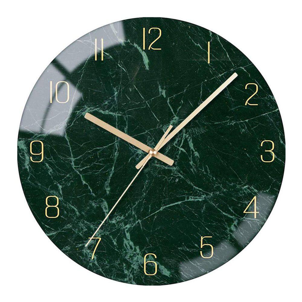 Clock Dark Green Analog Glass Silent Wall Clock PU7NYJ - The Home Depot