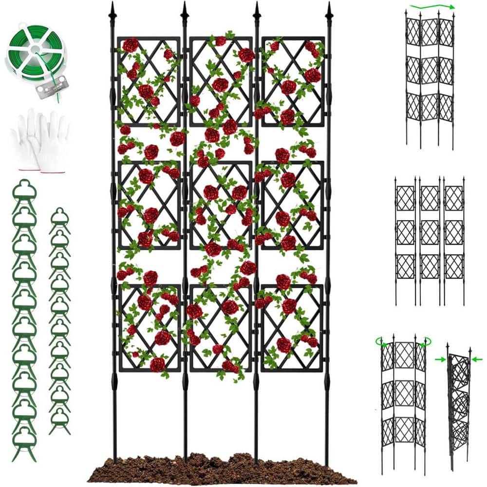 PALEO HOME LLC 79 in. Metal Grids Rose Wall Trellis Outdoor Garden Trellis Frame for Climbing ...