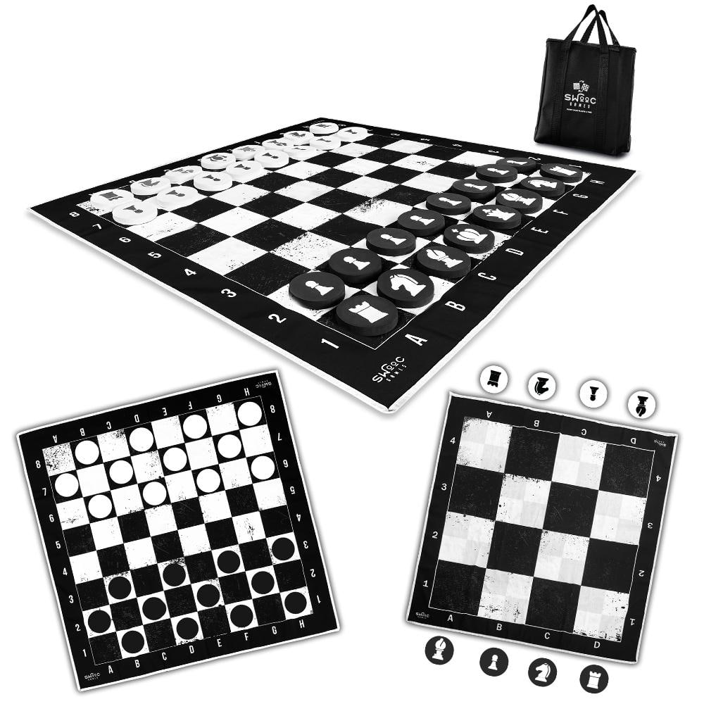 SWOOC 3-in-1 Giant Checkers, Chess, & Chess Tac Toe Game With Mat (4ft ...
