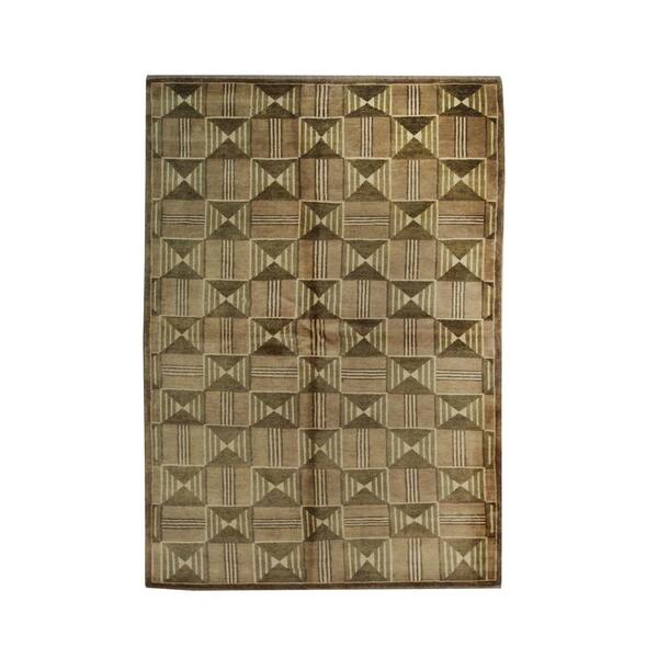 EORC Brown Handmade Wool Transitional Ningxia Rug, 8' x 10 ...