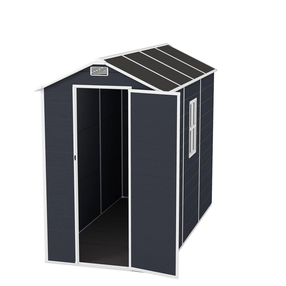 Tenleaf 4 ft. W x 8 ft. D Dark Gray Resin Shed with Window and Floor ...
