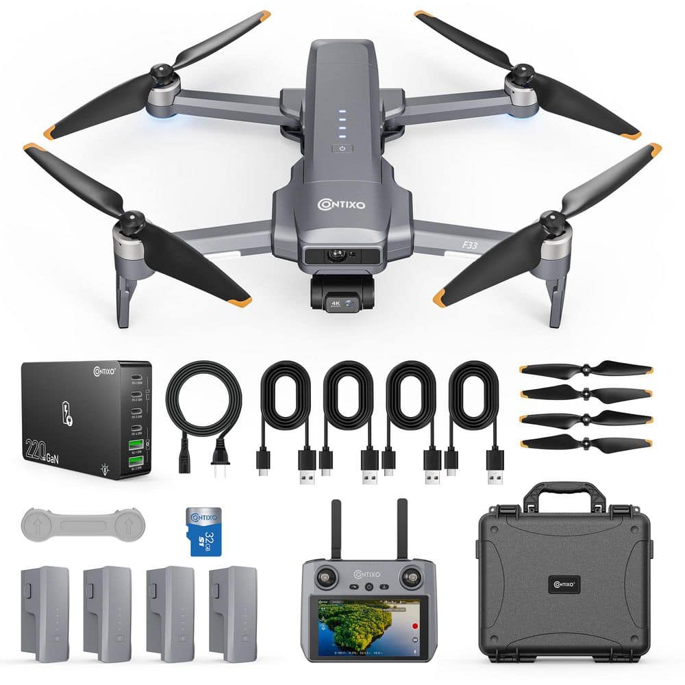 CONTIXO F33 Vortex 4K GPS Drone Travel Bundle-4 Batteries, 2-Axis Gimbal, 6 km Range, Fast ...