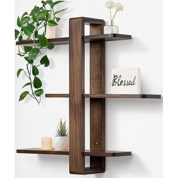 19. 6in W x 6. 2in D Walnut Wood Pine Wood Floating Decorative Wall ...