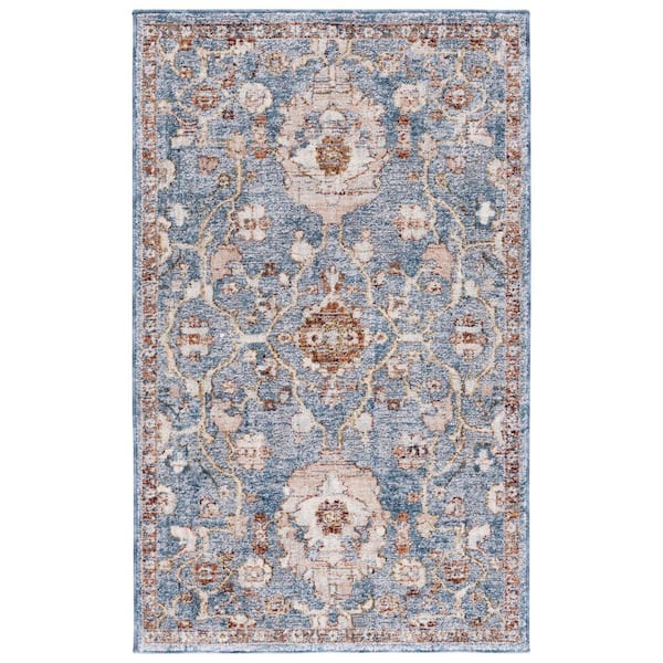 SAFAVIEH Heirloom 3 ft. x 4 ft. Gray/Blue Rust Border Distressed Area ...