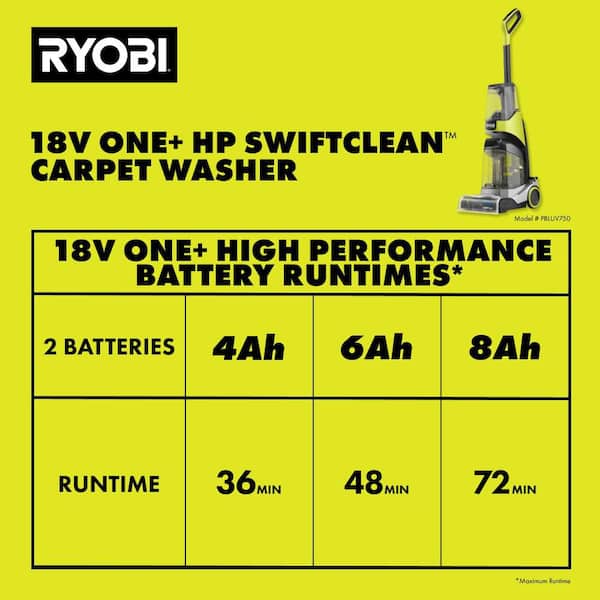 RYOBI ONE+ HP 18V Cordless SWIFTClean Rug and Carpet Cleaner Machine ...