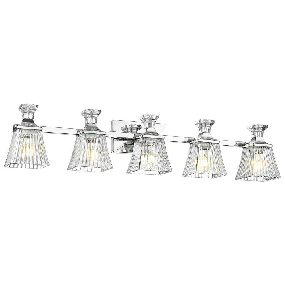 JAZAVA 37.8 in. 5-Light Chrome Vanity Light with Clear Shade for ...