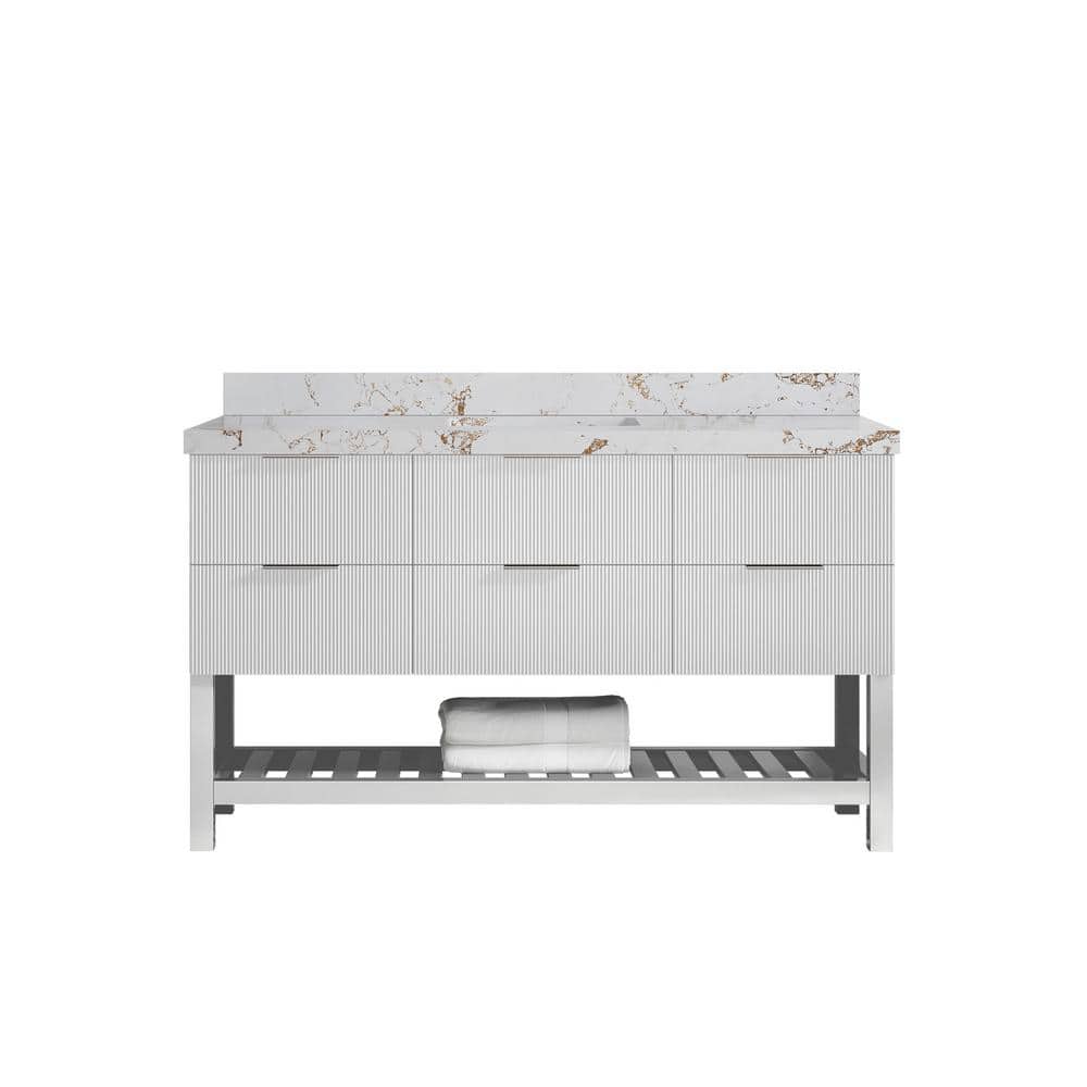 Willow Collections Catalina 60 in. Single Sink Freestanding Fine Grain ...