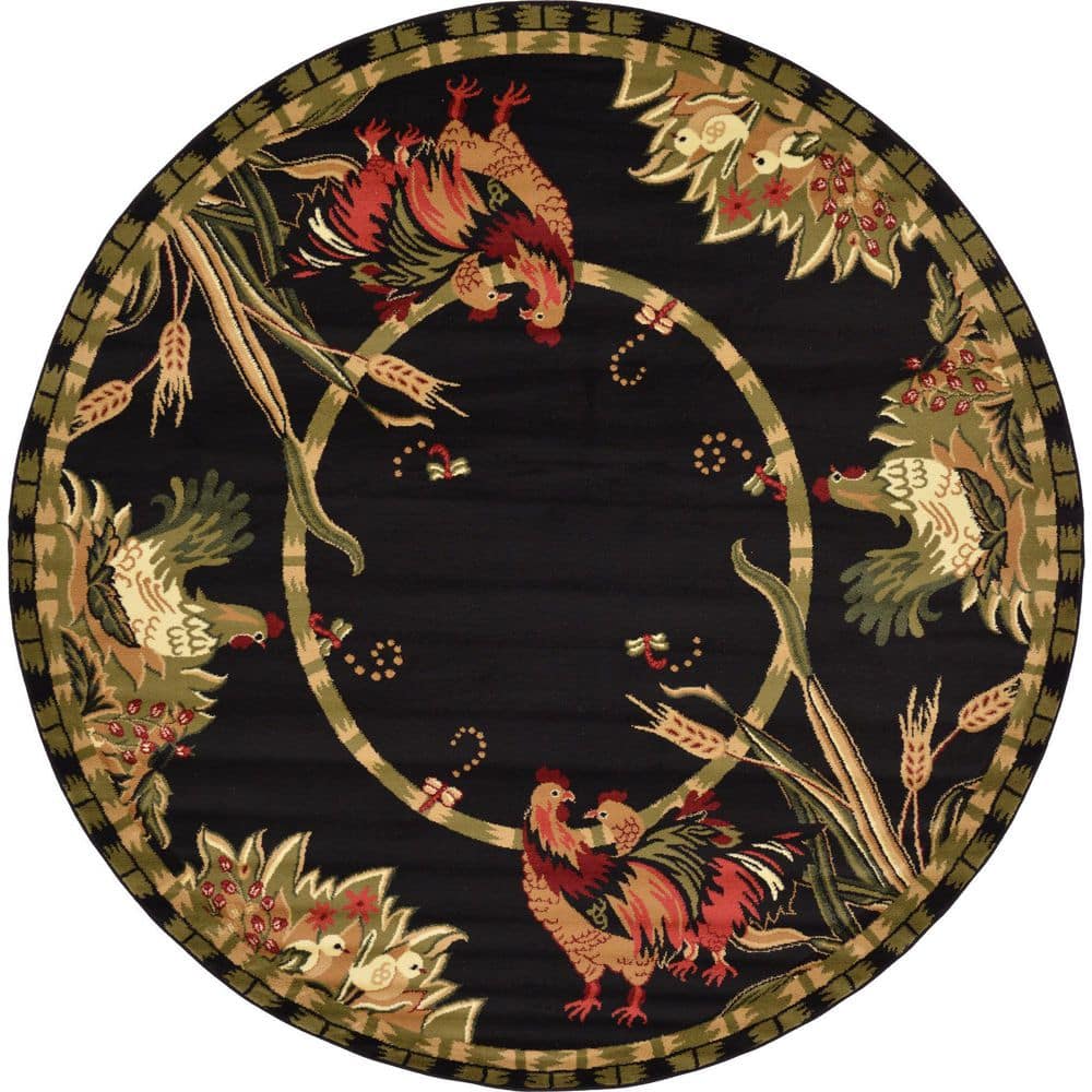 Unique Loom Barnyard Farm Black 8' 0 x 8' 0 Round Rug 3125082 - The ...