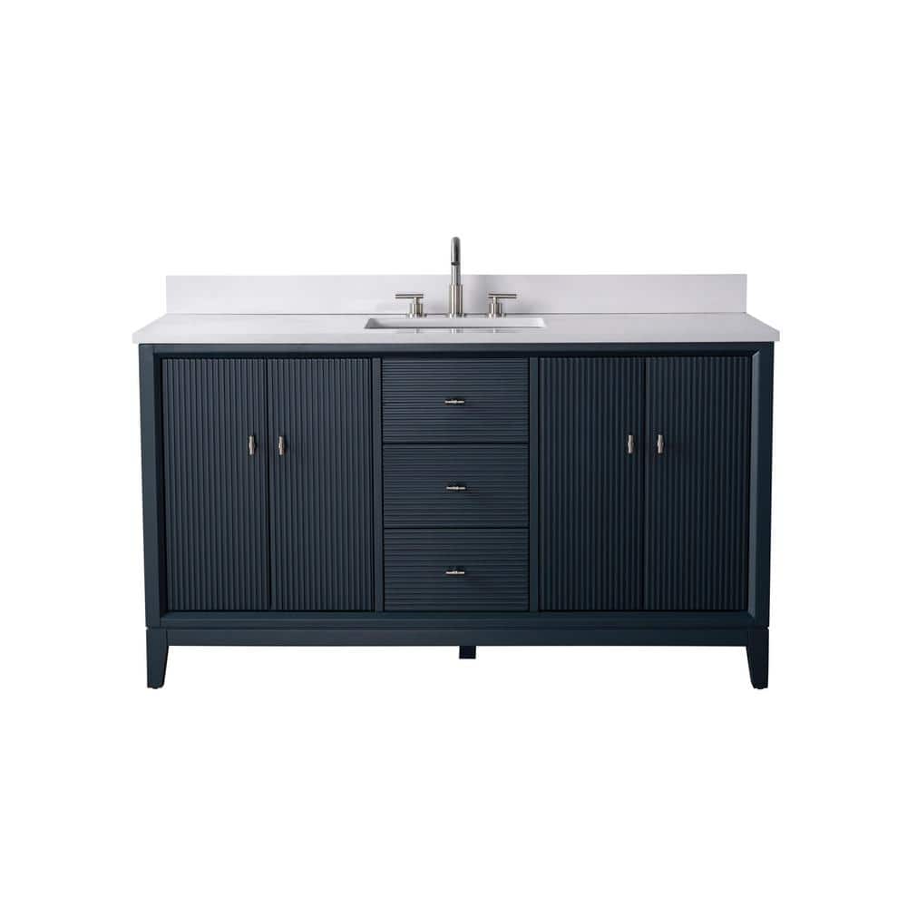 Vanity Art 60 in. W Single Sink Freestanding Vintage Spruce Blue Bath Vanity Cabinet with ...