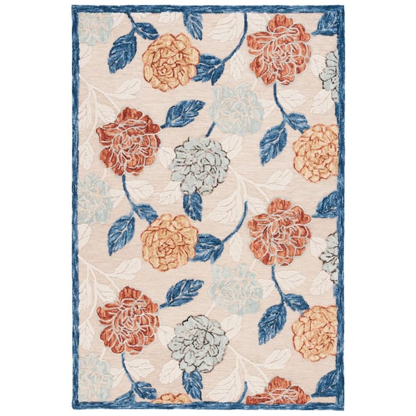 SAFAVIEH Blossom 4 ft. x 6 ft. Beige/Red Border Floral Area Rug BLM566B ...