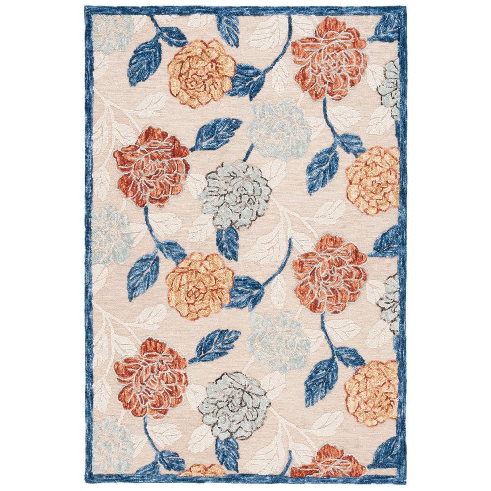 SAFAVIEH Blossom 5 ft. x 8 ft. Beige/Red Border Floral Area Rug BLM566B ...