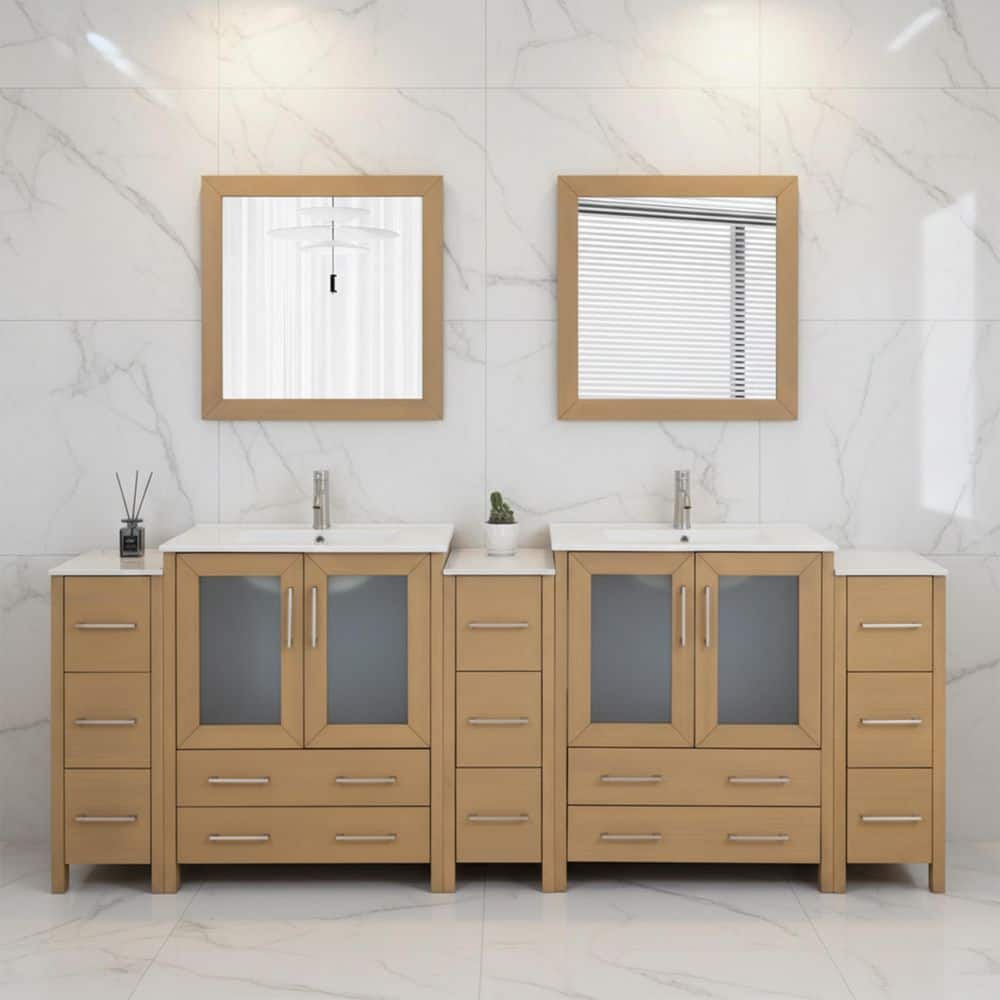 Vanity Art 96 in. W x 18 in. D x 36 in. H Natural Oak Bath Vanity with ...