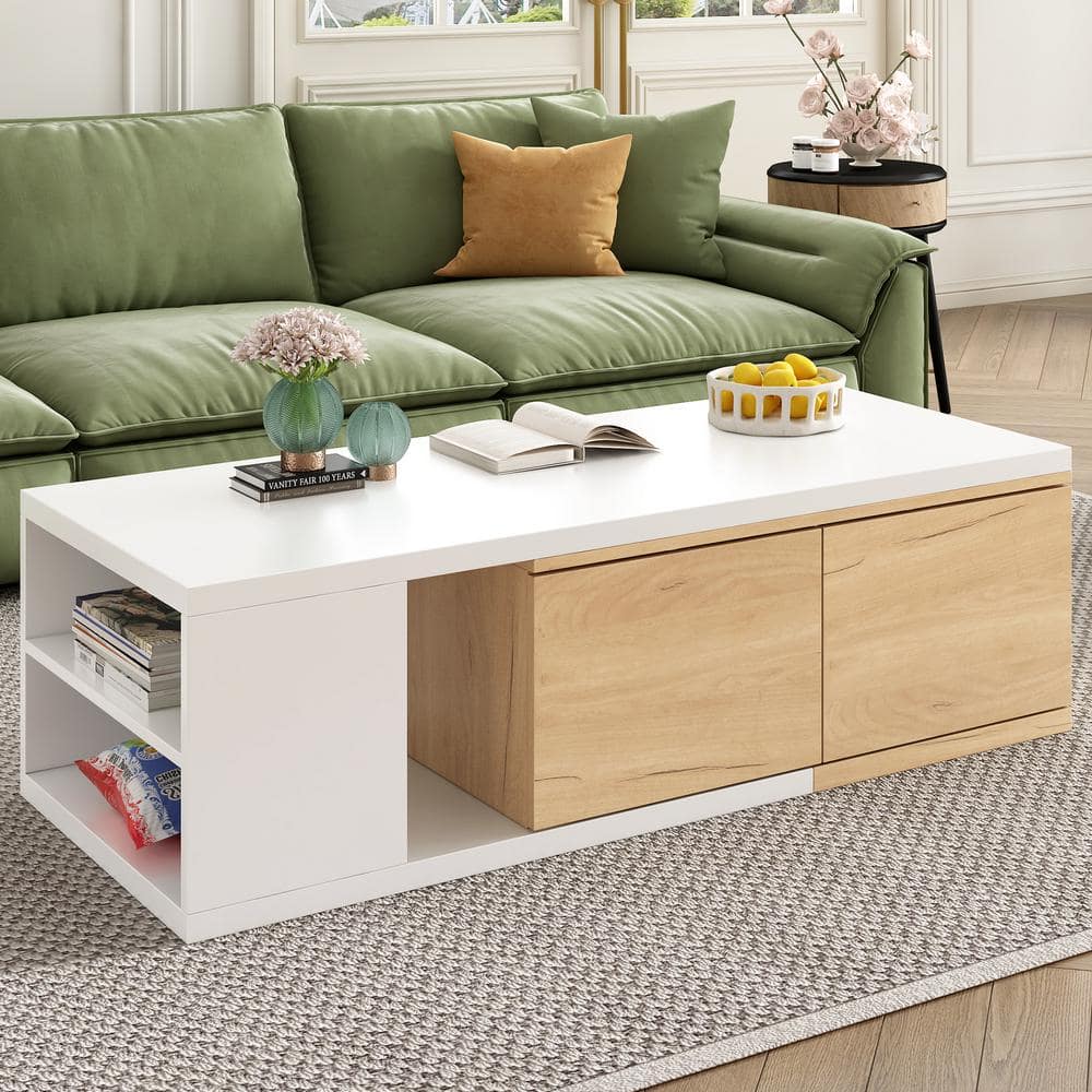 Harper & Bright Designs 47.2-57 in. White Rectangle MDF Coffee Table ...